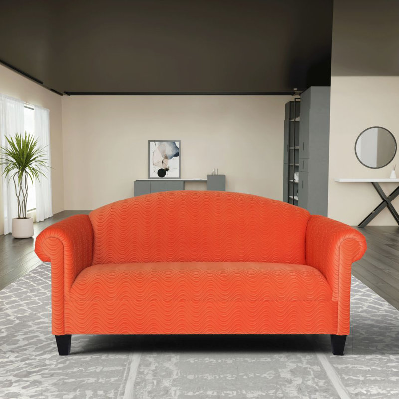 Forta Modern Camel Back Orange Velvet Sofa for Living Room Bedroom with Solid Wood Frame